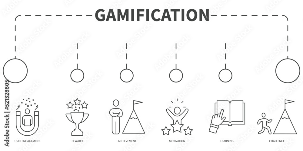 gamification Vector Illustration concept. Banner with icons and ...