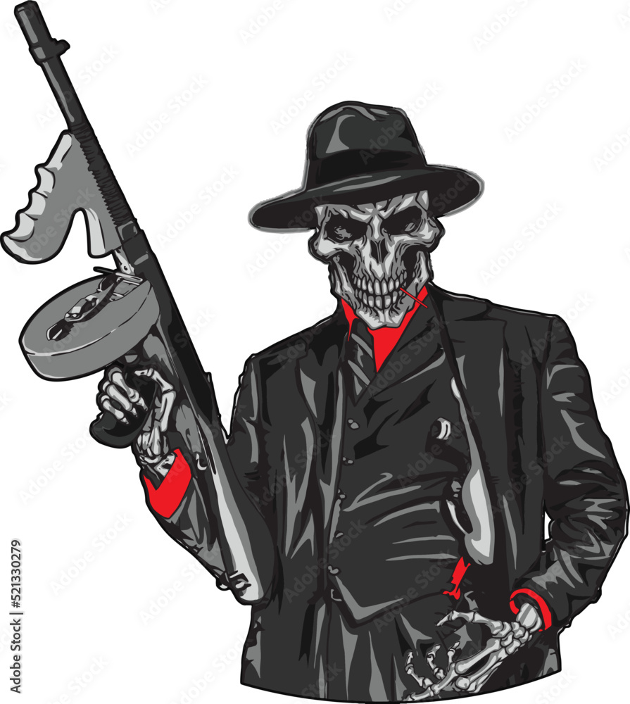 skull mafia isolated on black background for poster, t-shirt print ...