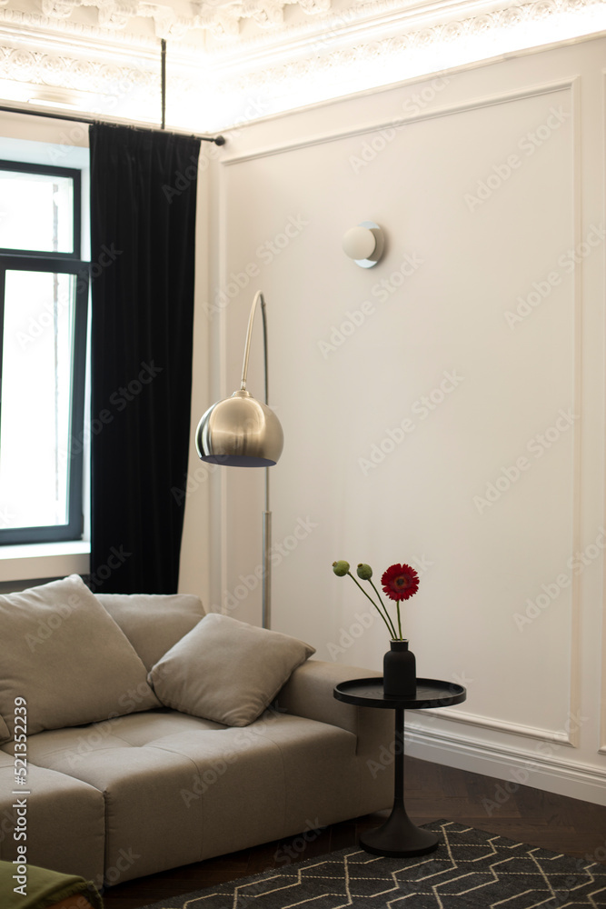 living room with white walls and classic stucco ceiling. mix of classic ...