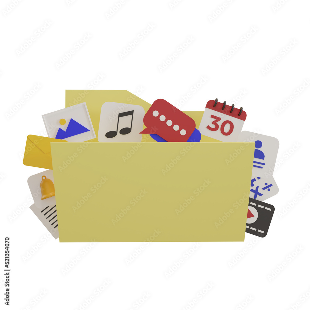 3d rendering of folder icons with various application icons such as ...