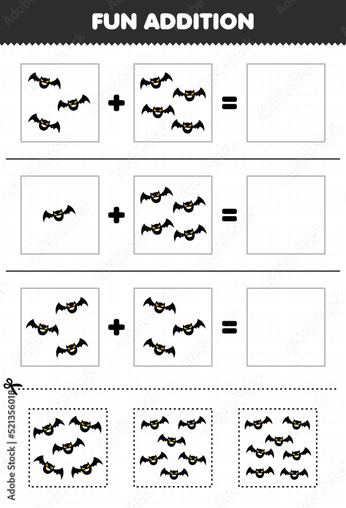 Education game for children fun addition by cut and match of cute ...