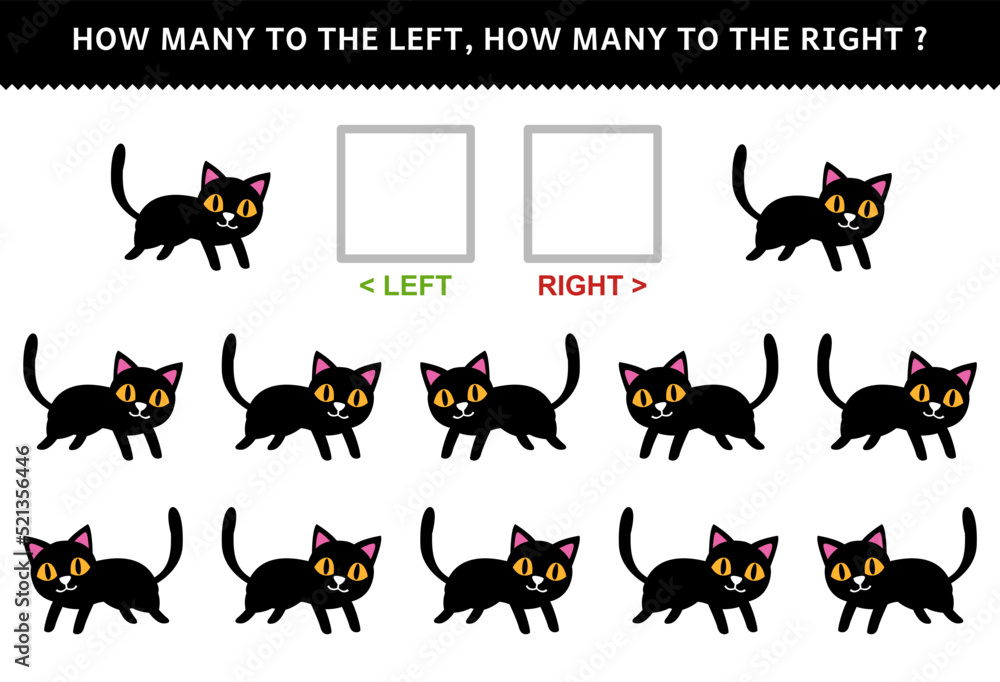 Education game for children of counting left and right picture of cute ...