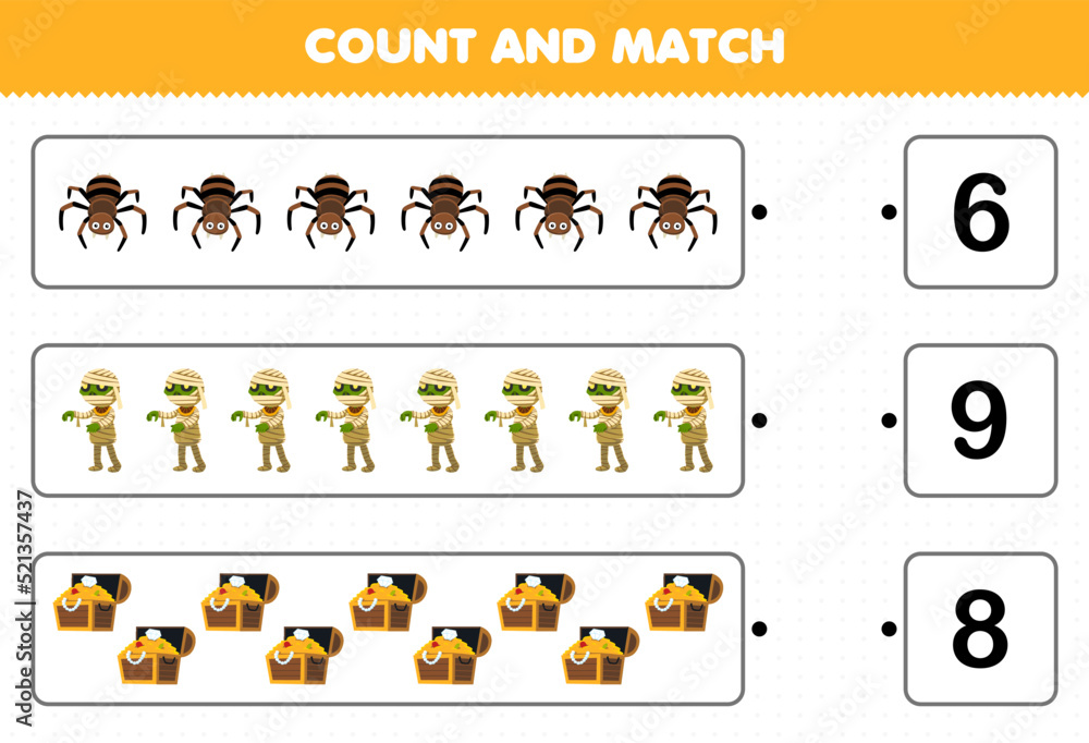 Education game for children count the number of cute cartoon spider ...