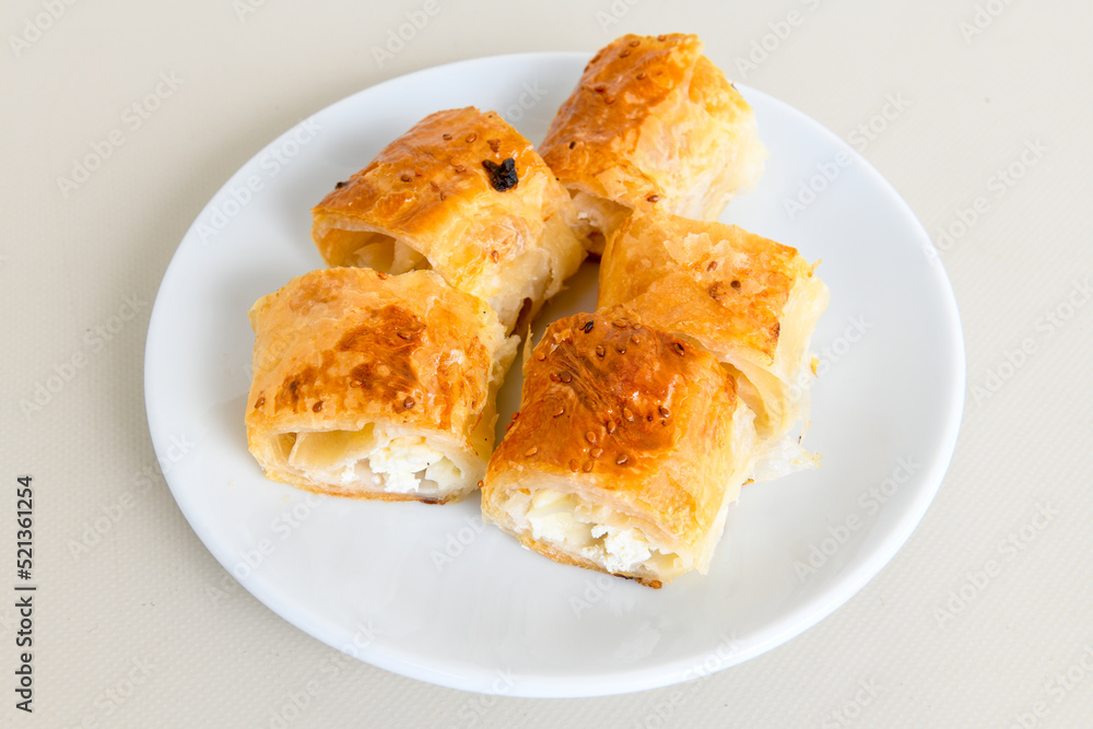 Turkish style meat stuffed filo dough borek served kol boregi. Cheese ...