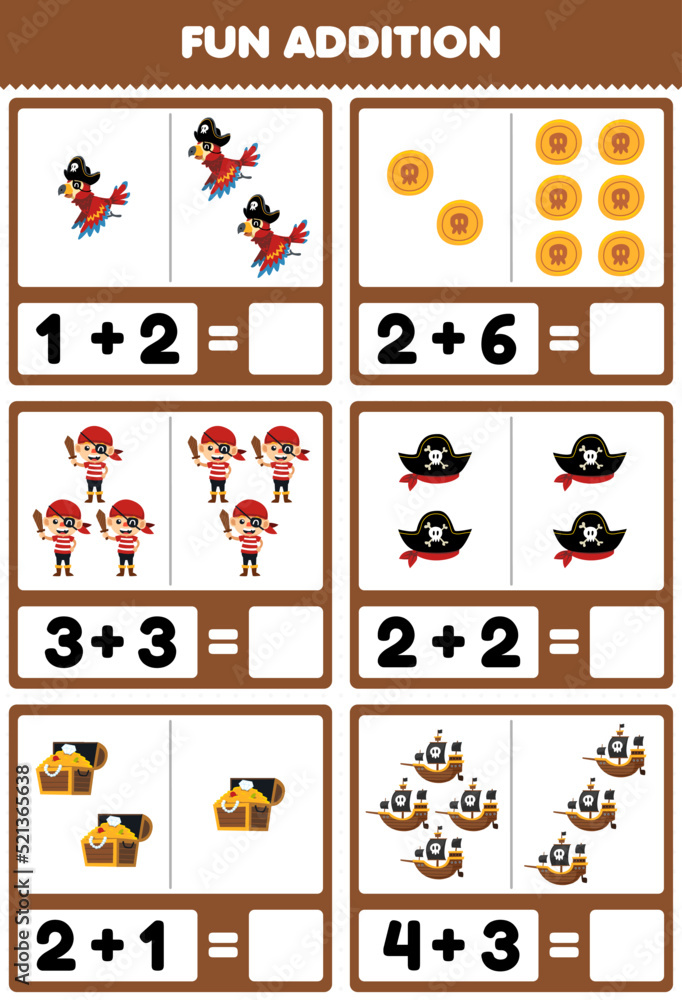 Education game for children fun addition by counting and sum of cute ...