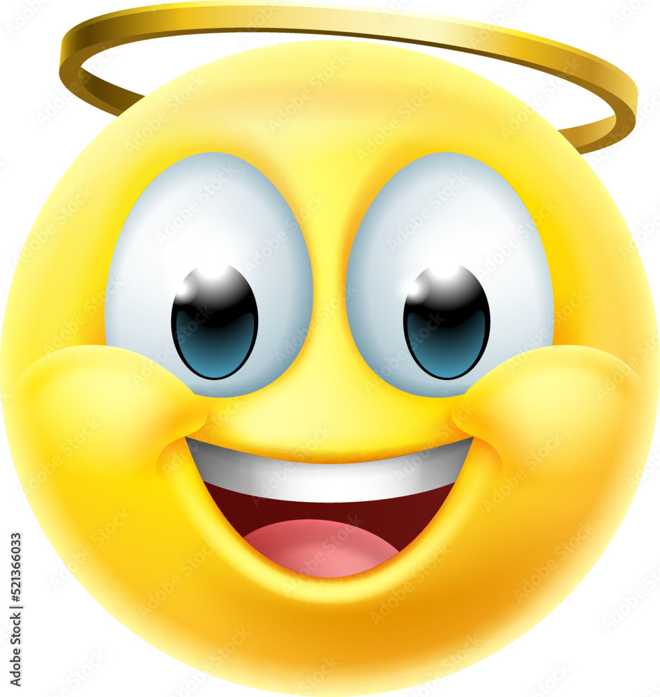 Angel Emoji Emoticon Man Face Cartoon Icon Mascot Stock Vector | Adobe ...