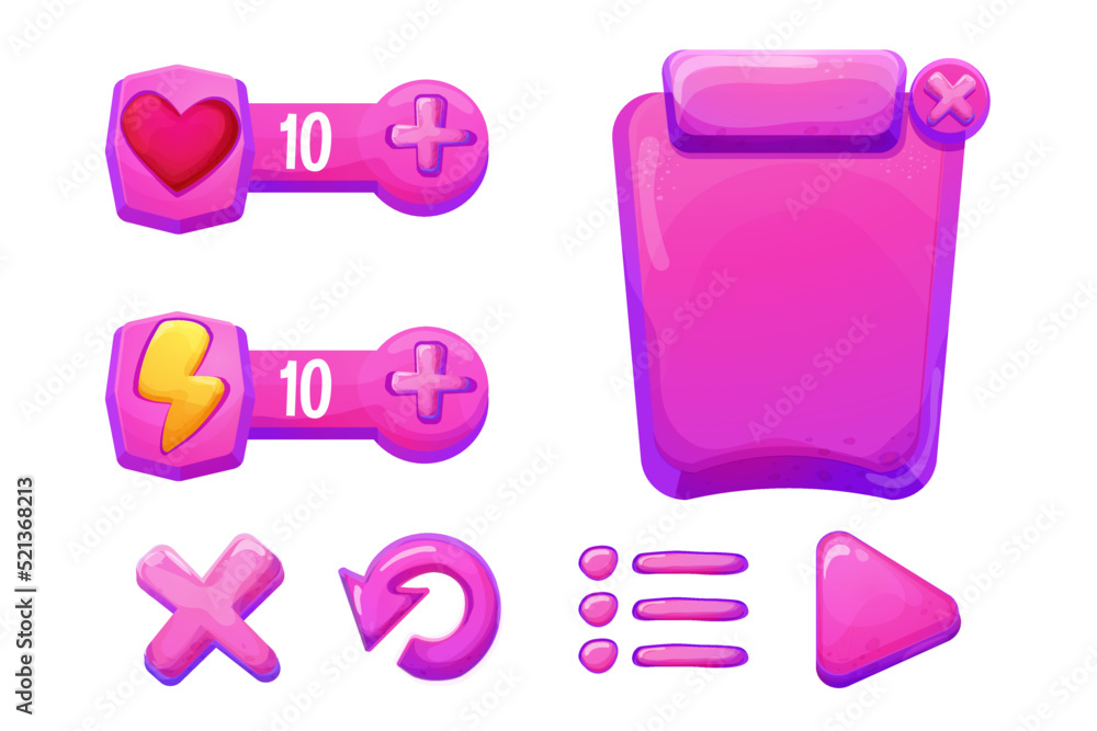 Set Jelly Fantasy Interface Template Game Menu And Setting Buttons In Cartoon Style Isolated On