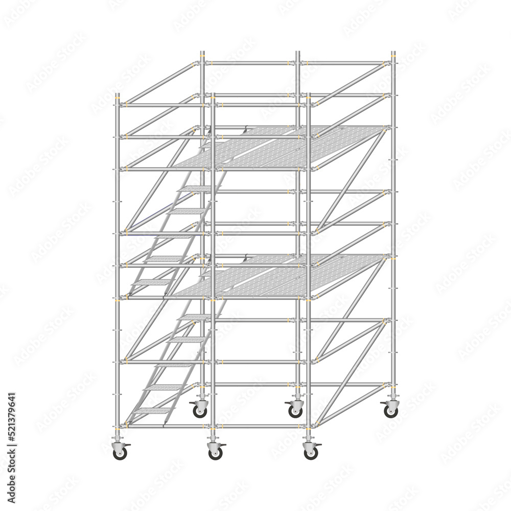 Mobile scaffolding, white background, used in construction areas. Stock ...