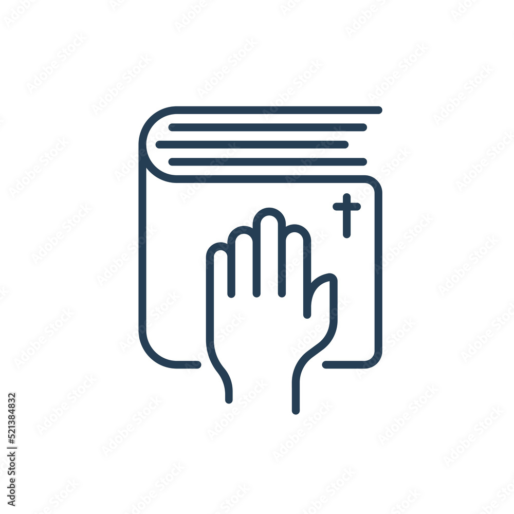 Oath icon. Hand on the Bible. Take an oath. Promising gesture. A symbol ...
