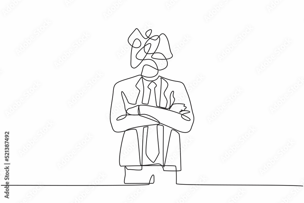 Single one line drawing businessman with round scribbles instead of ...