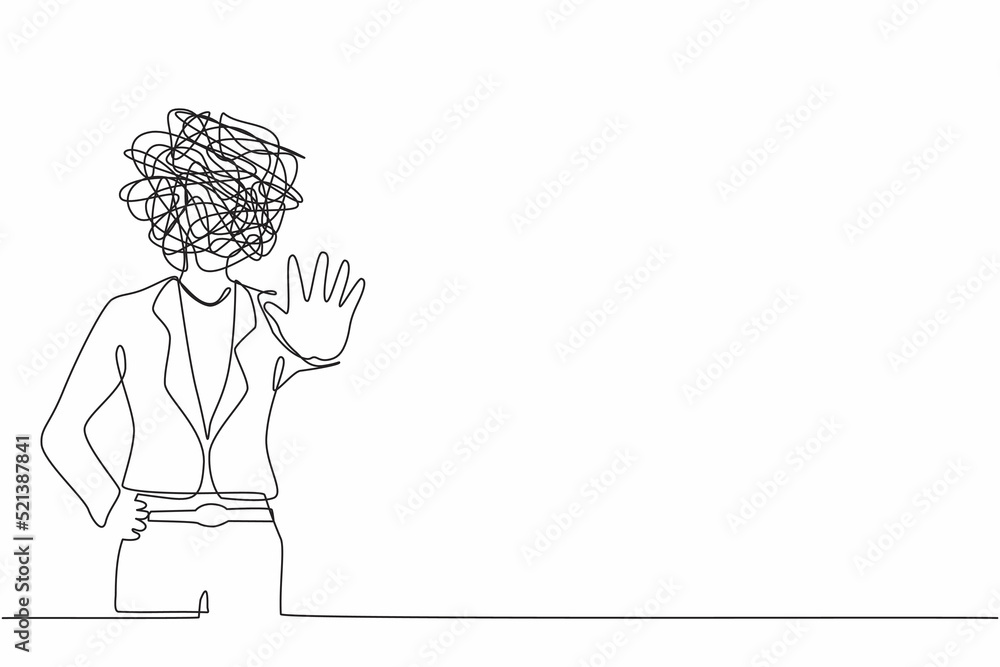 Continuous one line drawing businesswoman with round scribbles instead ...