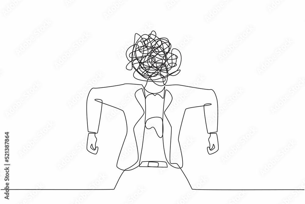 Single continuous line drawing businesswoman with round scribbles ...