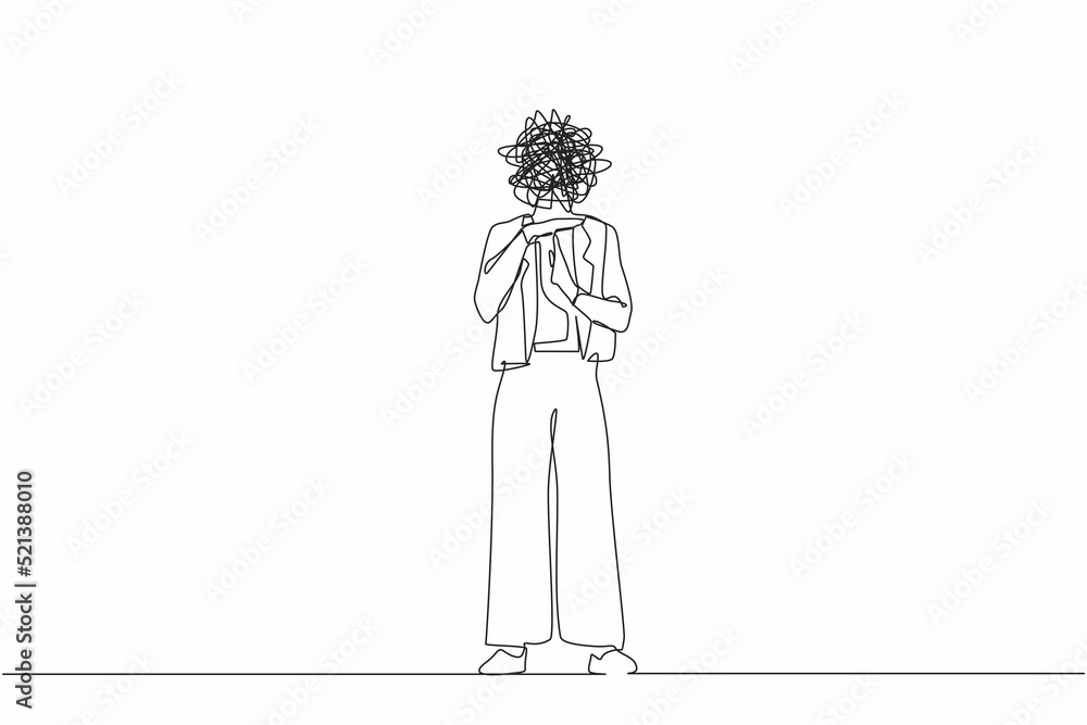 Continuous one line drawing businesswoman with round scribbles instead ...