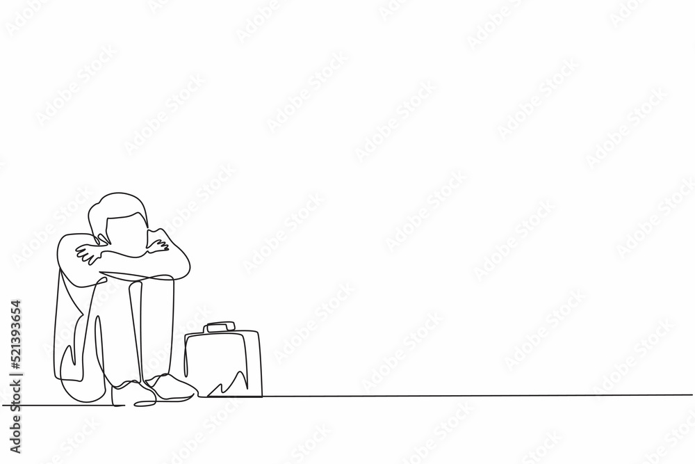 Single continuous line drawing depressed businessman suffer emotion ...