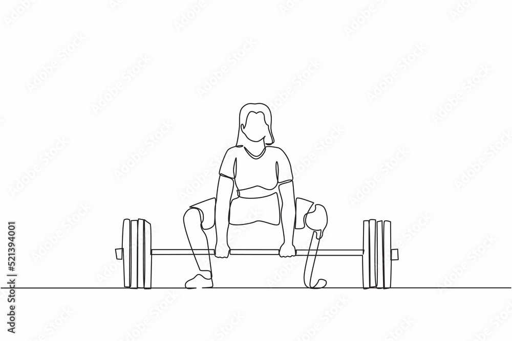 Continuous one line drawing disabled female athlete exercising lifting ...