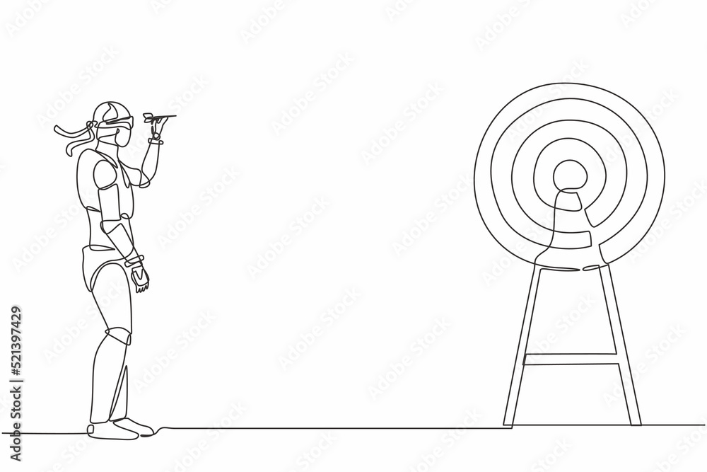 Single one line drawing robot using blindfold and hit darts target ...