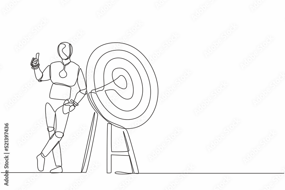 Continuous one line drawing robot standing and leaning at target with ...