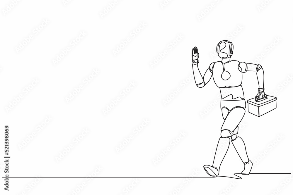 Continuous one line drawing robot mechanic repairman worker with tool ...