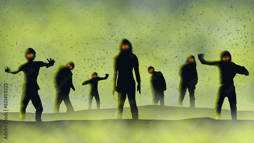 Plakat The silhouette of a horde of scary zombies walking in the night ...