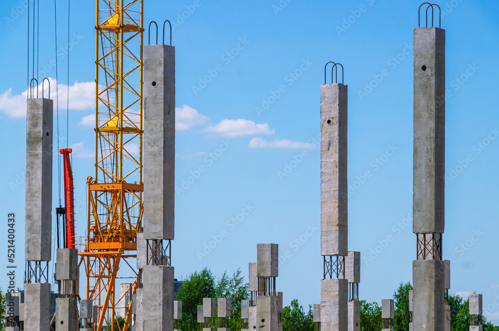 The foundation on reinforced concrete piles and the frame during the ...