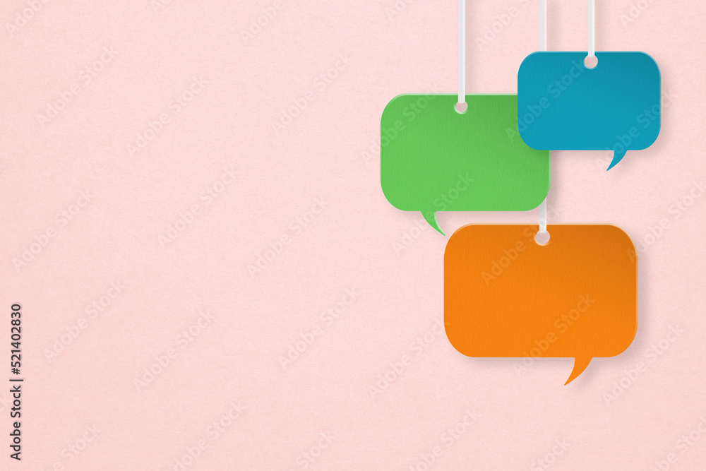 speech bubbles colorful paper cut set, on grunge pink background. For ...