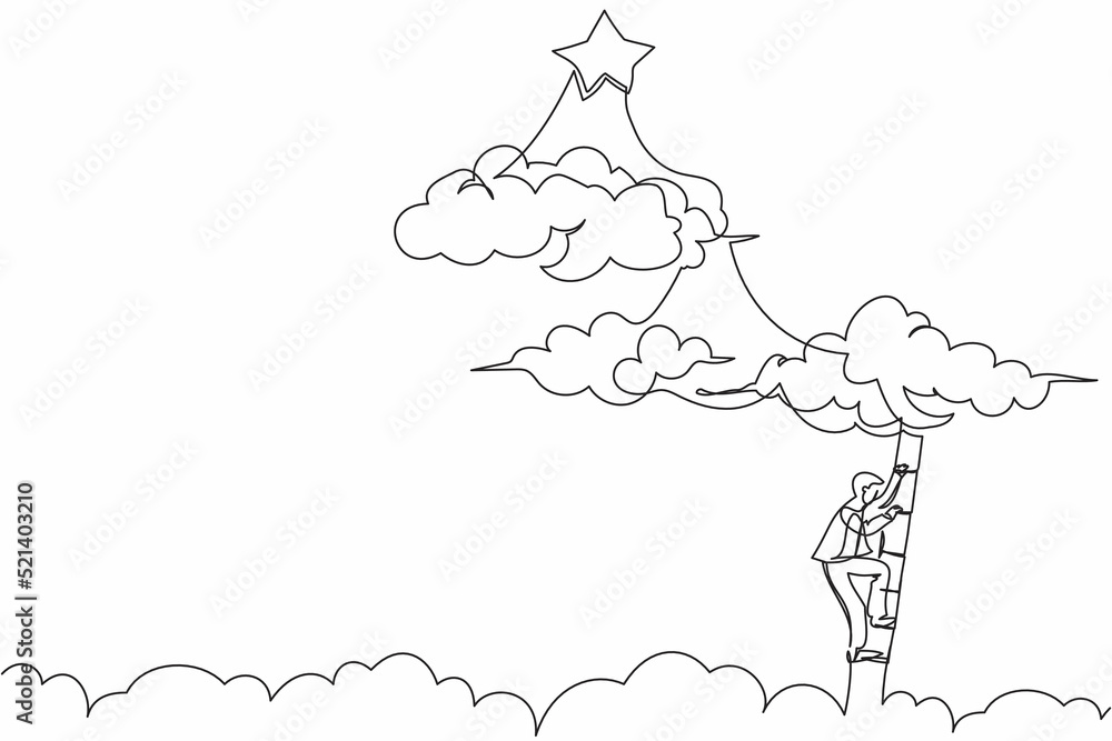 Single one line drawing businessman climbing ladder to reach out for ...