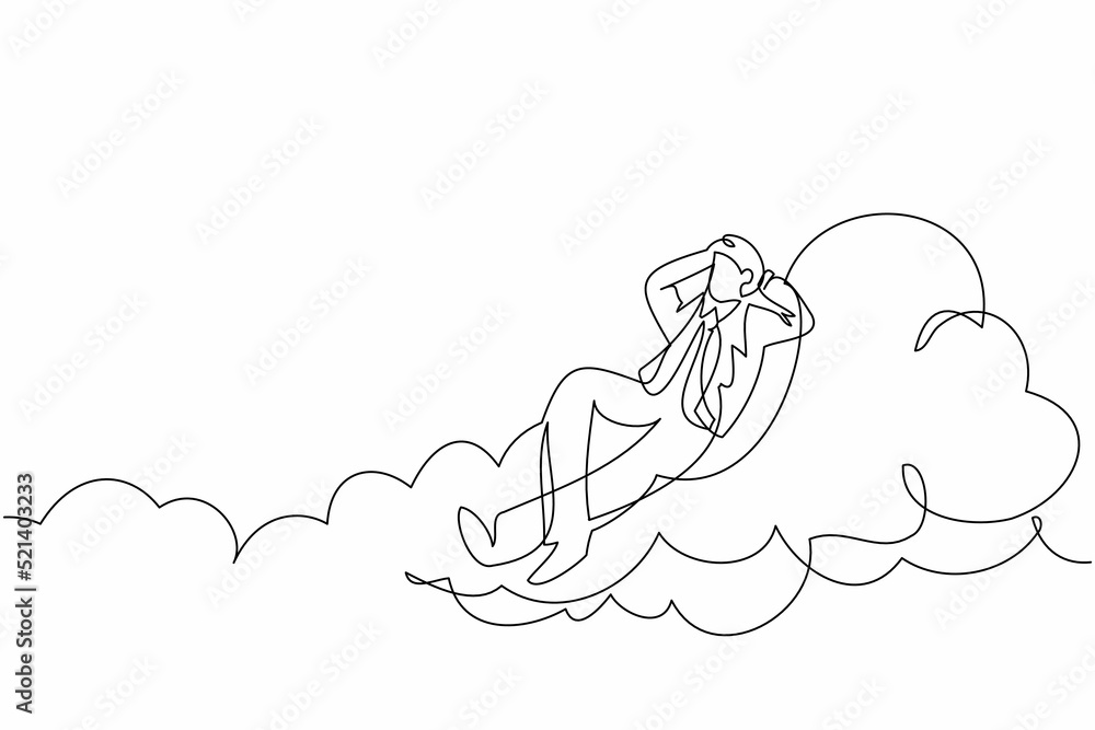 Single one line drawing relaxed and successful businessman relaxing ...