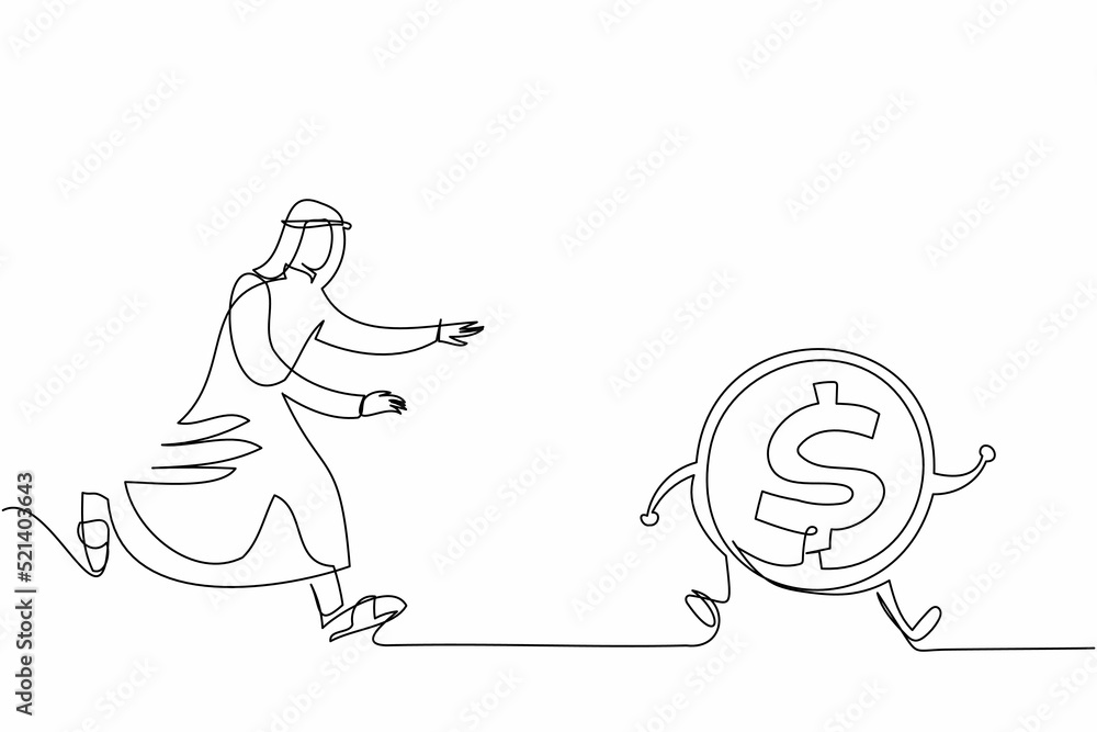 Vecteur Stock Single continuous line drawing Arab businessman chase ...