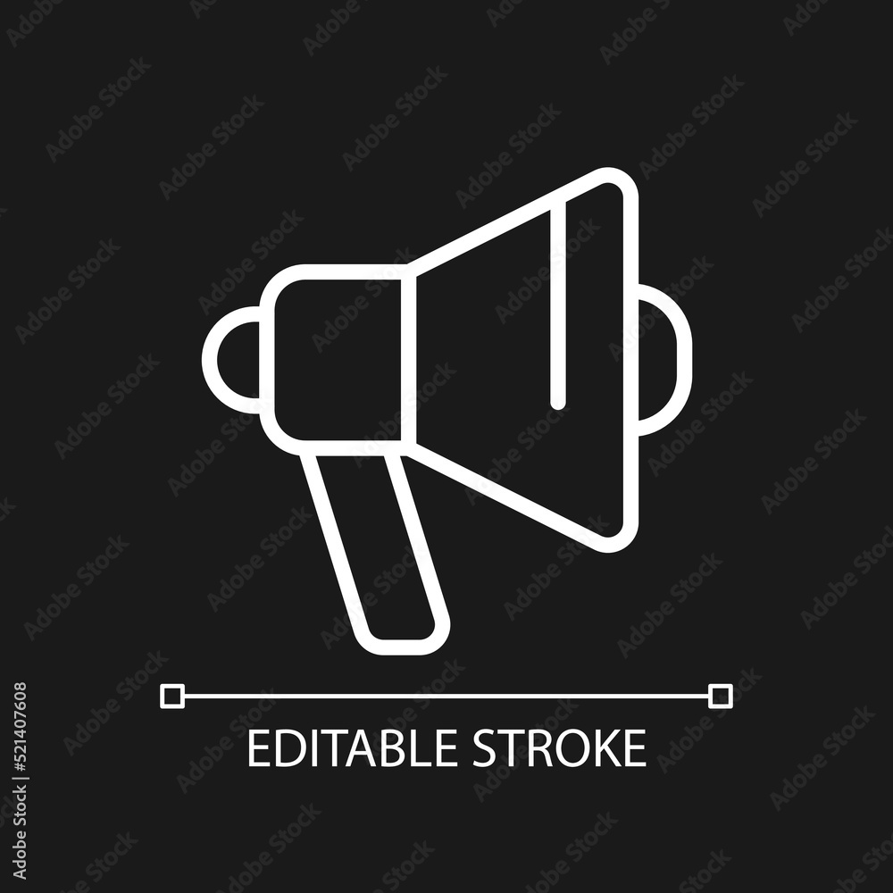 Advertising pixel perfect white linear icon for dark theme. Product ...