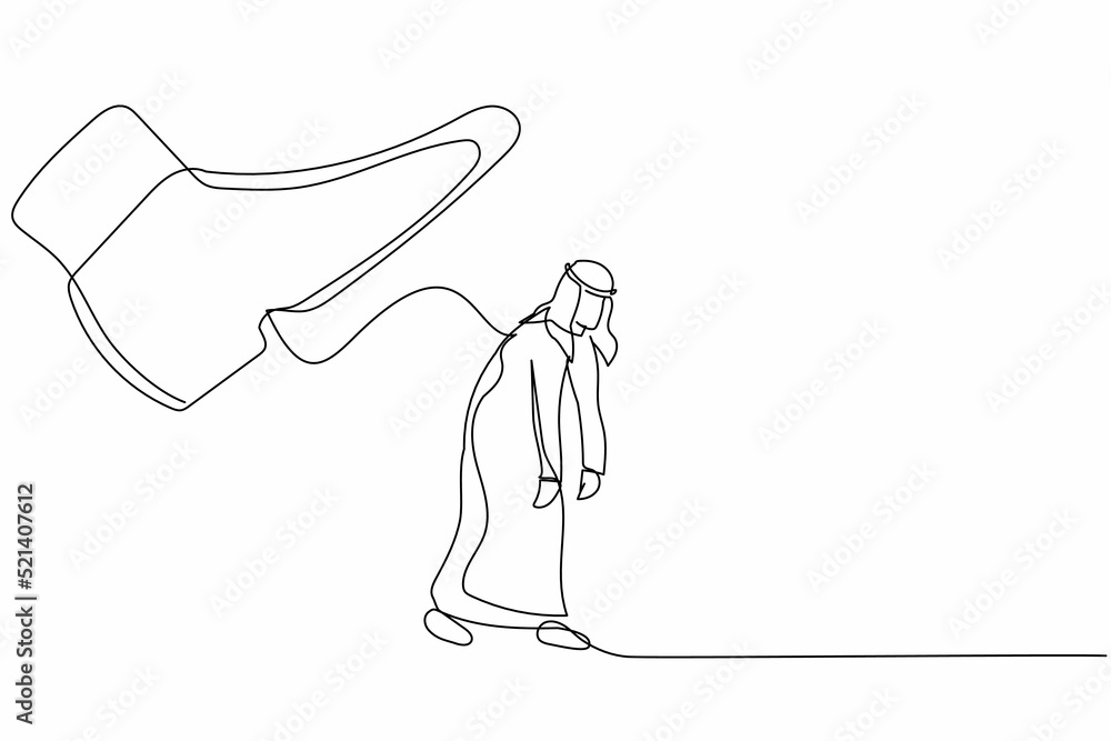 Single one line drawing sad Arabian businessman going away with huge ...