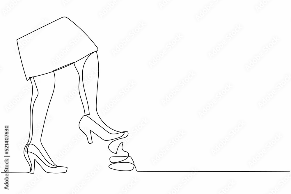 Vetor de Single one line drawing businesswoman foot stepping into dog ...