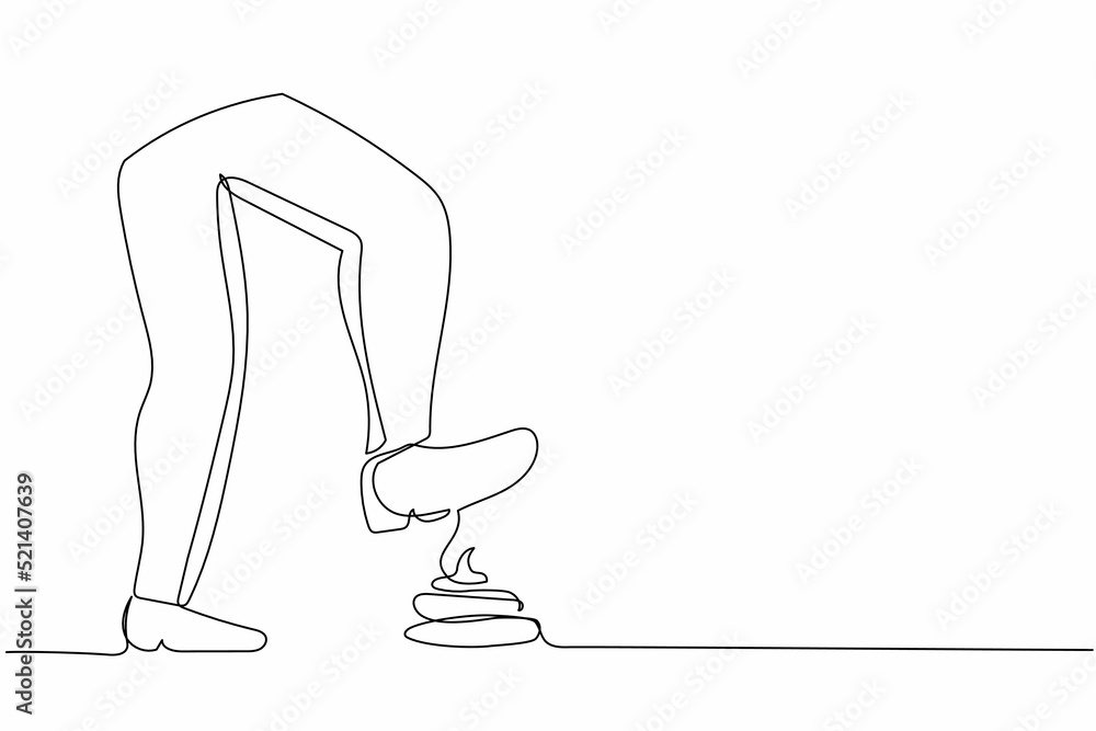 Single continuous line drawing businessman stepped on a pile of dog ...