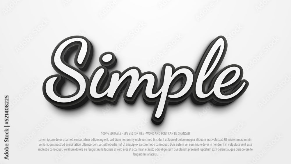 Simple black 3d style editable text effect Stock Vector | Adobe Stock