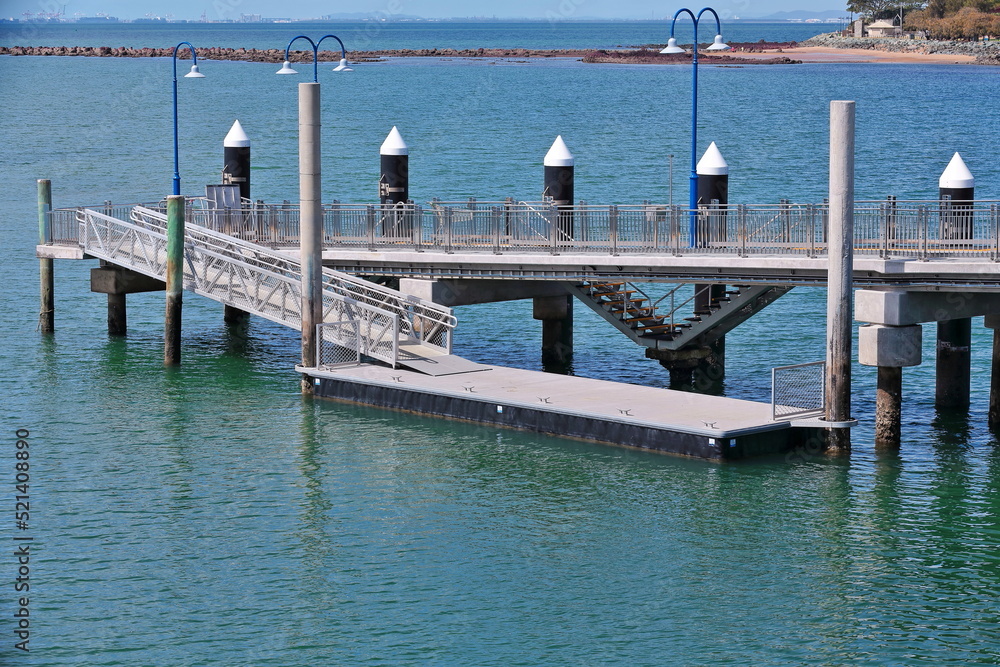 Floating pontoons at Redcliffe Jetty head sheltered by a breakwater ...