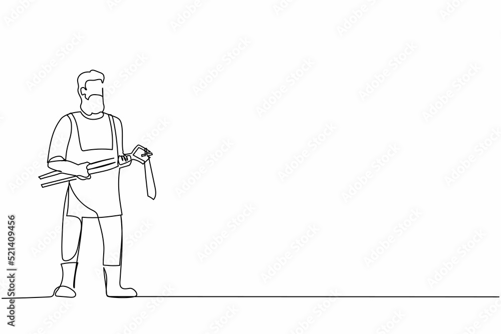 Photo & Art Print Single one line drawing bearded blacksmith wearing ...
