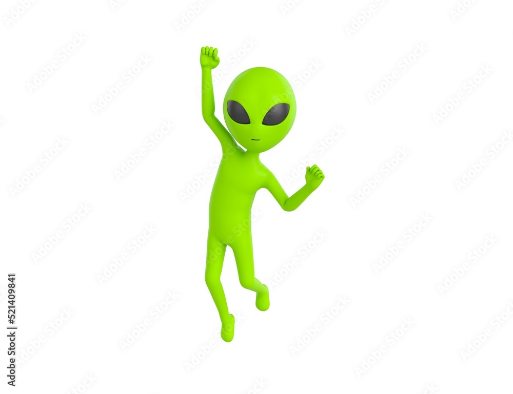 Alien character Jumping with smile on face doing winner gesture with ...