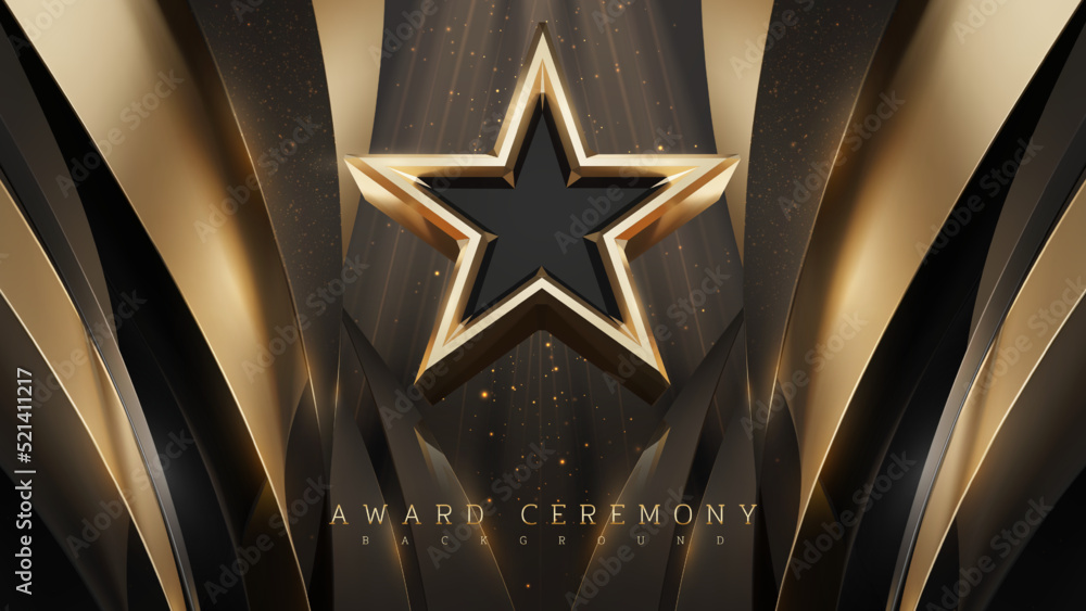 Award ceremony background with 3d gold star and ribbon element and ...