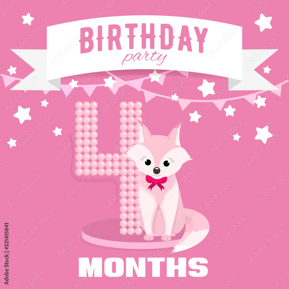 Birthday party invitation for the girl's fourth month birthday with ...