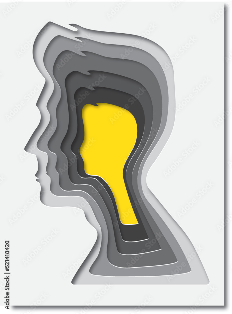 Papercut human head template on isolated background. Layered 3d man or ...