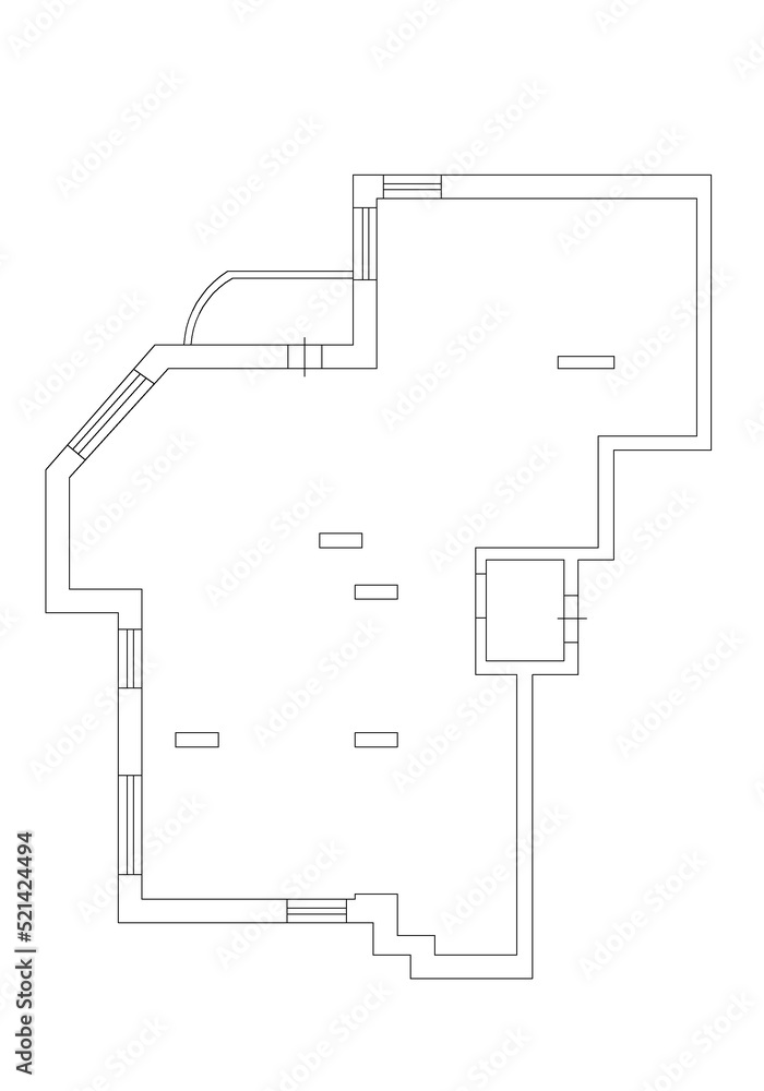 Architectural Hand Drawn Floor Plan. Studio Apartment. Architectural ...