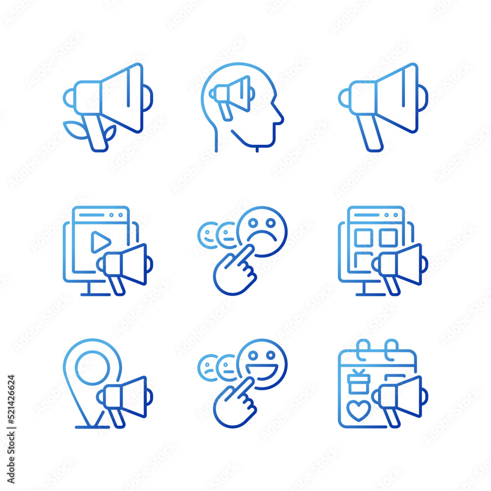 Marketing channels pixel perfect gradient linear vector icons set ...