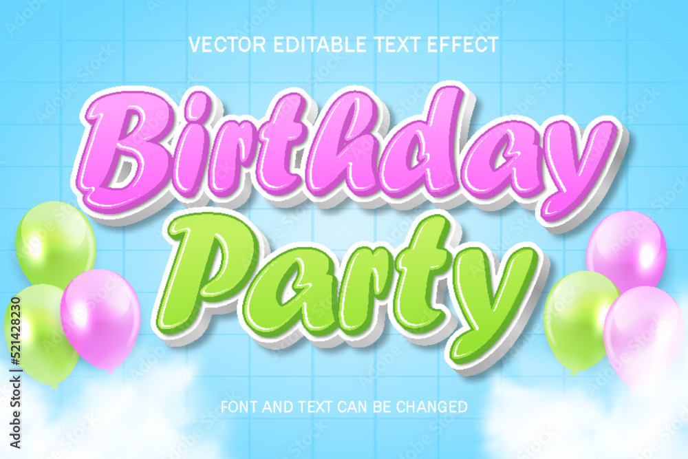 birthday party font typography 3d editable text effect style lettering ...