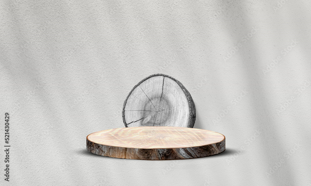 modern saw cut wooden podium for product showcase with a tree trunk and ...