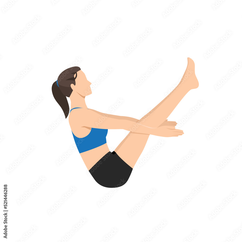 Woman doing Complete Boat Pose, Naukasana, Navasana. Beautiful girl ...