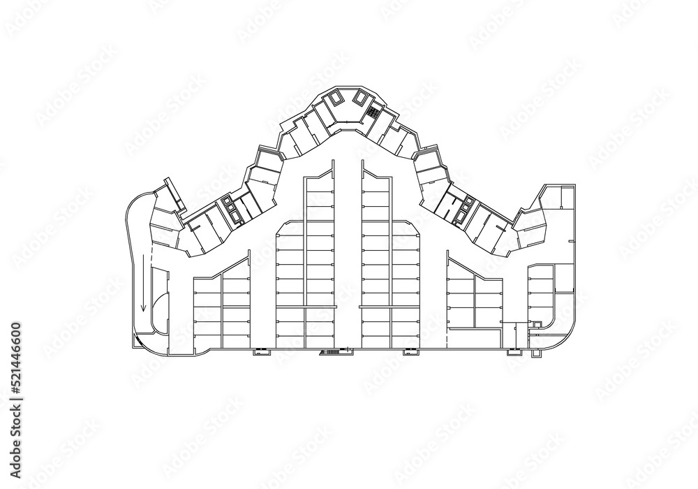 2d conceptual architectural drawing of a closed parking lot at basement ...