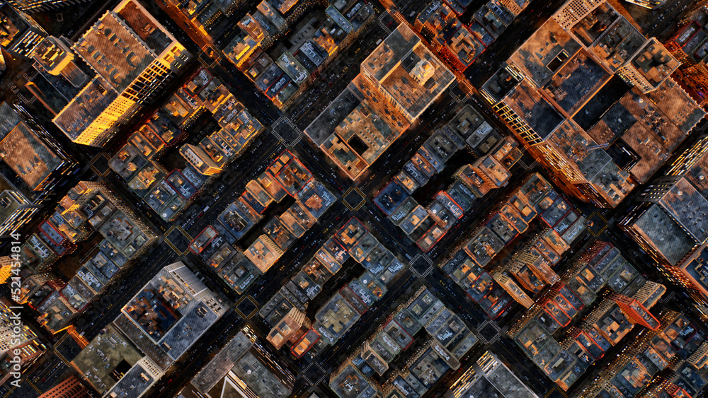 Busy Modern City Area Aerial over City Block Traffic Jams Corporate ...