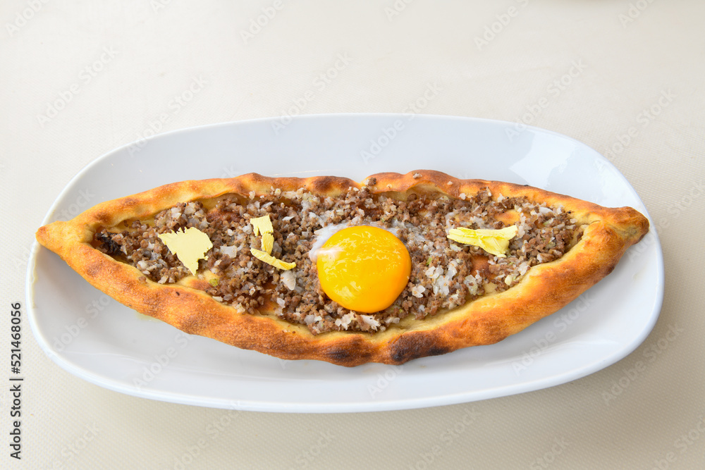 Turkish pita with minced cubed meat and cheese (Turkish name: Kiyma ...