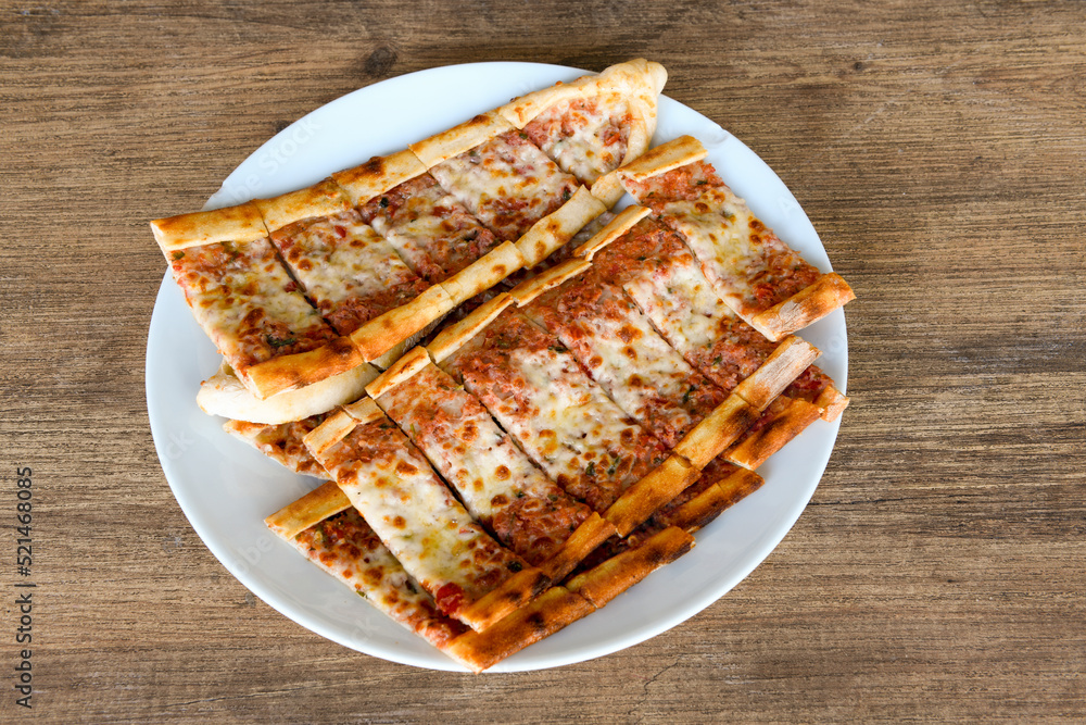 Turkish pita with minced cubed meat and cheese (Turkish name: Kiyma ...
