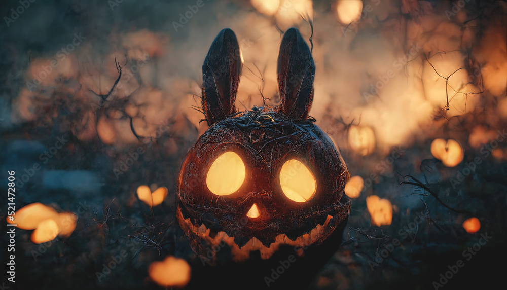 Dramatic scene for Halloween background with pumpkins. Gloomy ...