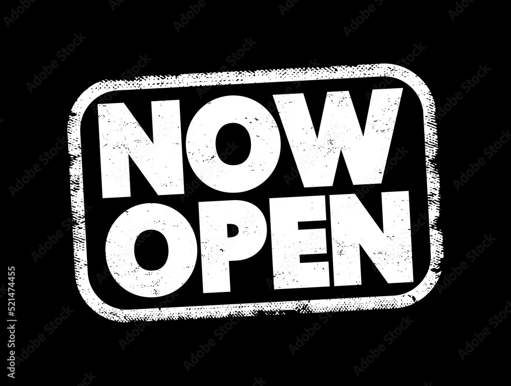 Now Open text stamp, concept background Stock Vector | Adobe Stock